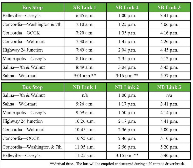 Salina To Belleville Bus Time Table Announced Salina To Belleville Bus Time Table Announced